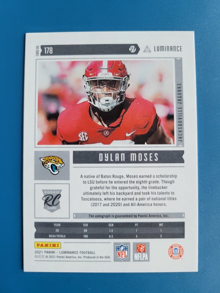 Dylan Moses 2021 PANINI LUMINANCE ROOKIE RC AUTO #D /349 JACKSONVILLE ...