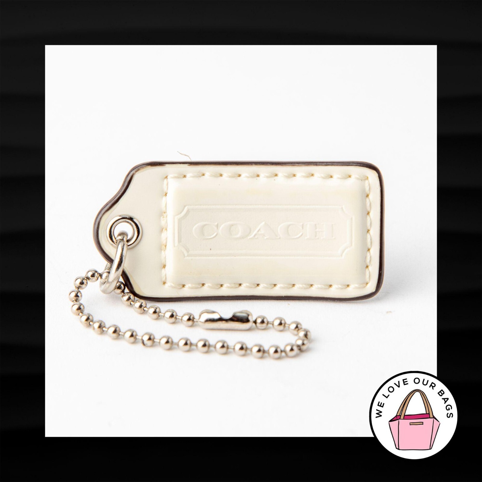 2" Medium COACH WHITE PATENT LEATHER NICKEL KEY FOB BAG CHARM KEYCHAIN ...