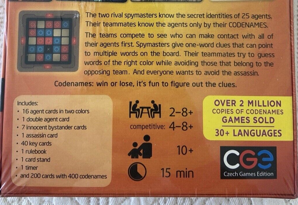 Codenames by Vlaada Chvatil & Czech Games Party Word Game Spymaster Top ...
