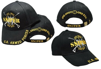 One Shot One Kill Sniper Rifle U.S. Armed Forces Black Embroidered Cap ...