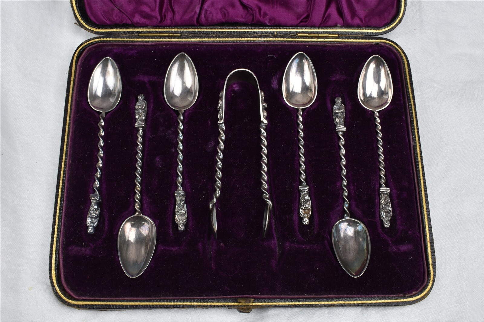 Antique William Hutton & Son Apostle Silver Spoons Tea Sugar Tongs Set ...