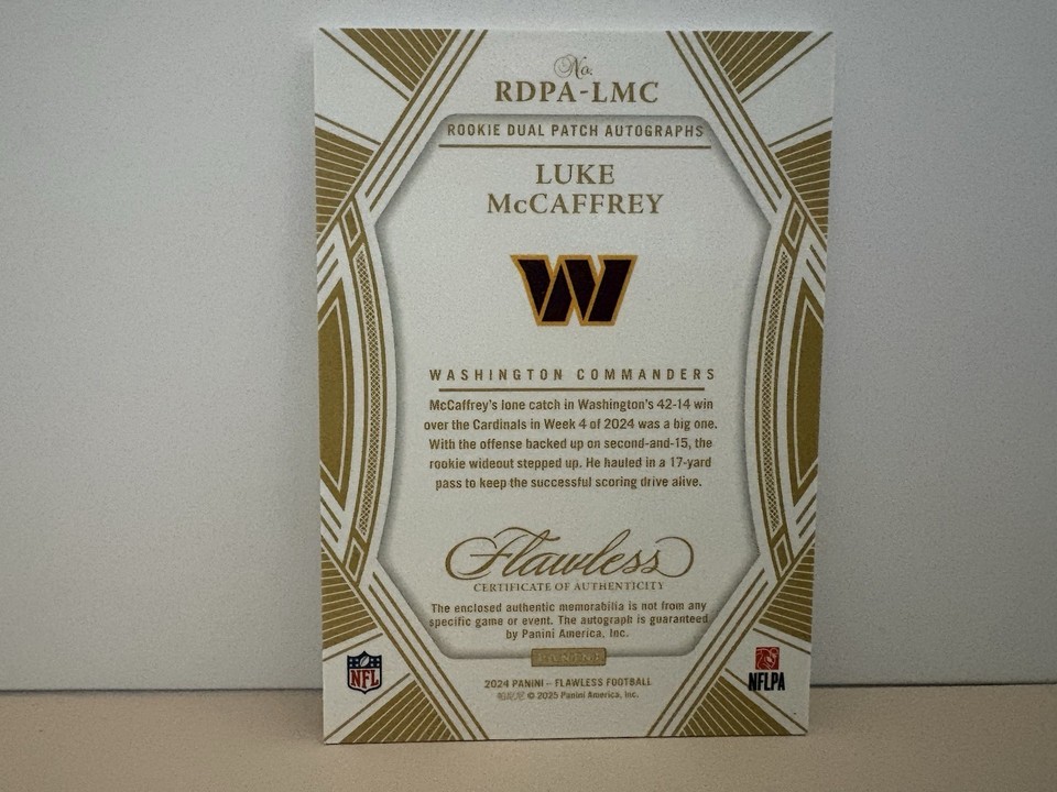 Luke McCaffrey - /20 - 2024 Panini Flawless - Rookie Patch Autograph ...