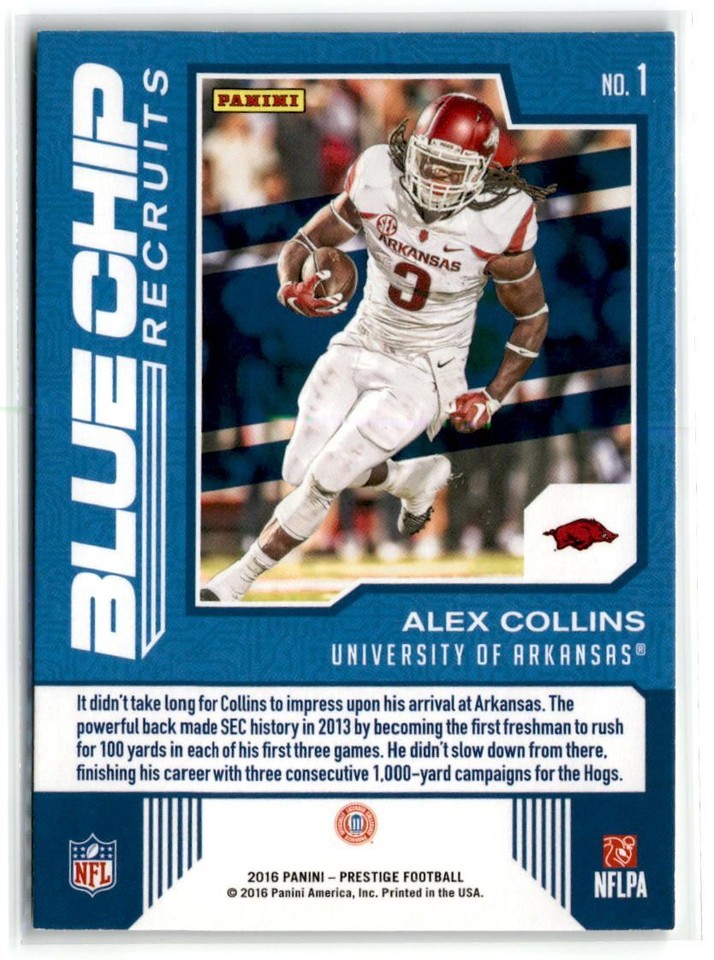 Alex Collins Arkansas Razorbacks 2016 Panini Prestige Blue Chip ...