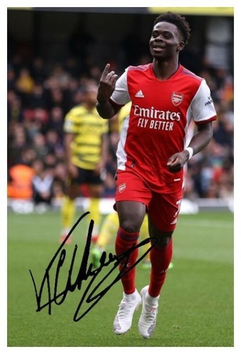 BUKAYO SAKA (1) ARSENAL LONDON 2021/22 - 6x4'' Signed Autograph PHOTO ...