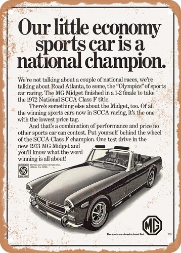 METAL SIGN - 1973 MG Midget Our Little Economy Sports Car is a National ...
