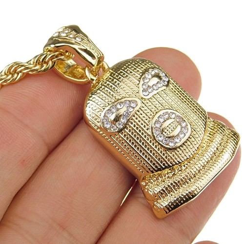 Goon Head Chain Ski Masked Man Thug Small Pendant Gold Plated 24" Rope ...