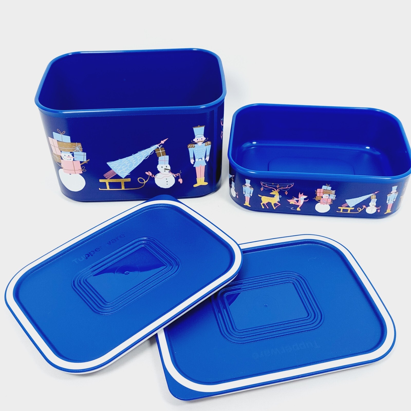Tupperware Baseline Canister Set 500ml 1.3L Christmas Blue Snowman ...