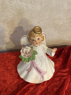 Vintage LEFTON January Birthday Angel Music Box #1324Foil Label Japan ...