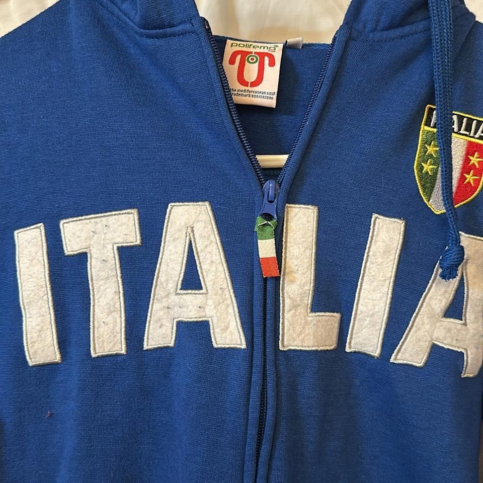 ITALIA Zip Up Front Hoodie Blue and White Trim XS | eBay