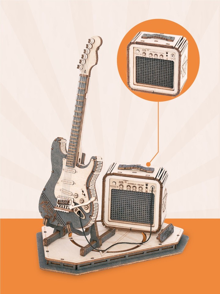 ROKR 3D Wooden Puzzle Electric Guitar Model Kit Puzzle Toy Decor for ...