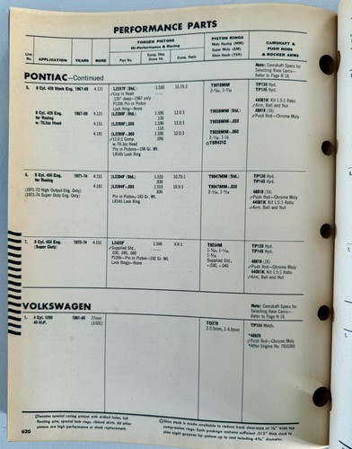 TRW Engine Parts 1975 Catalog E-175 with Performance Section Weatherly ...