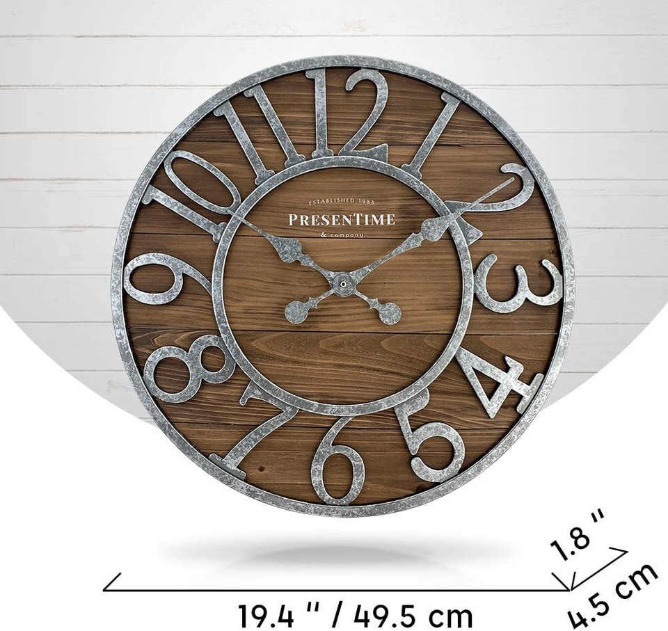 Rustic Barnwood Wall Clock Farmhouse Dinning Room Kitchen Decor Large ...