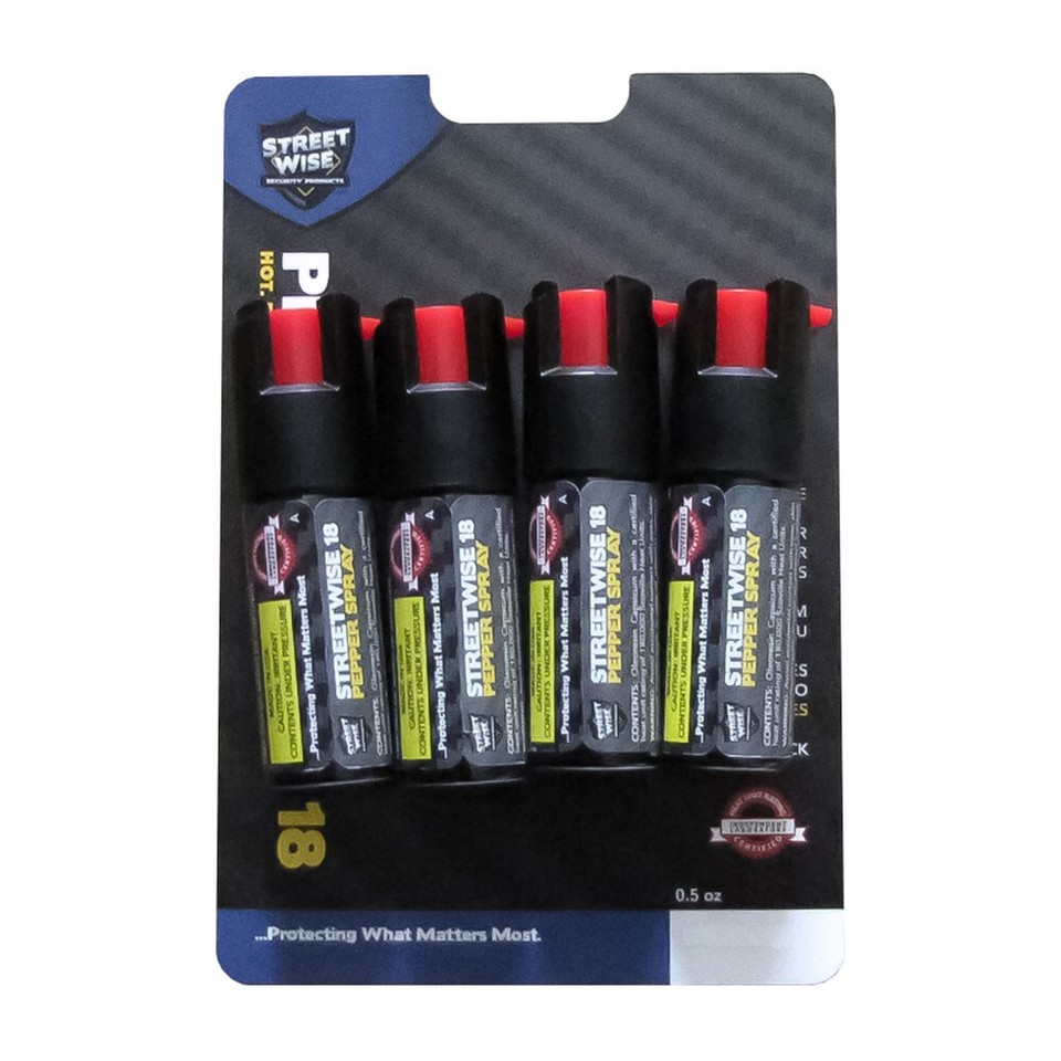 4 pack STREETWISE Pepper Spray 1/2oz Unit OC-18 Safety lock UV Dye Self ...