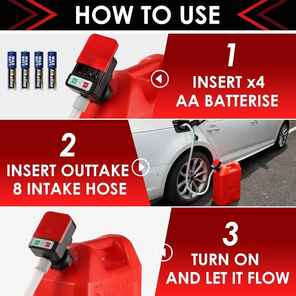 FPOWER Automatic Fuel Transfer Pump - AA Battery Powered, Gas Pump With ...