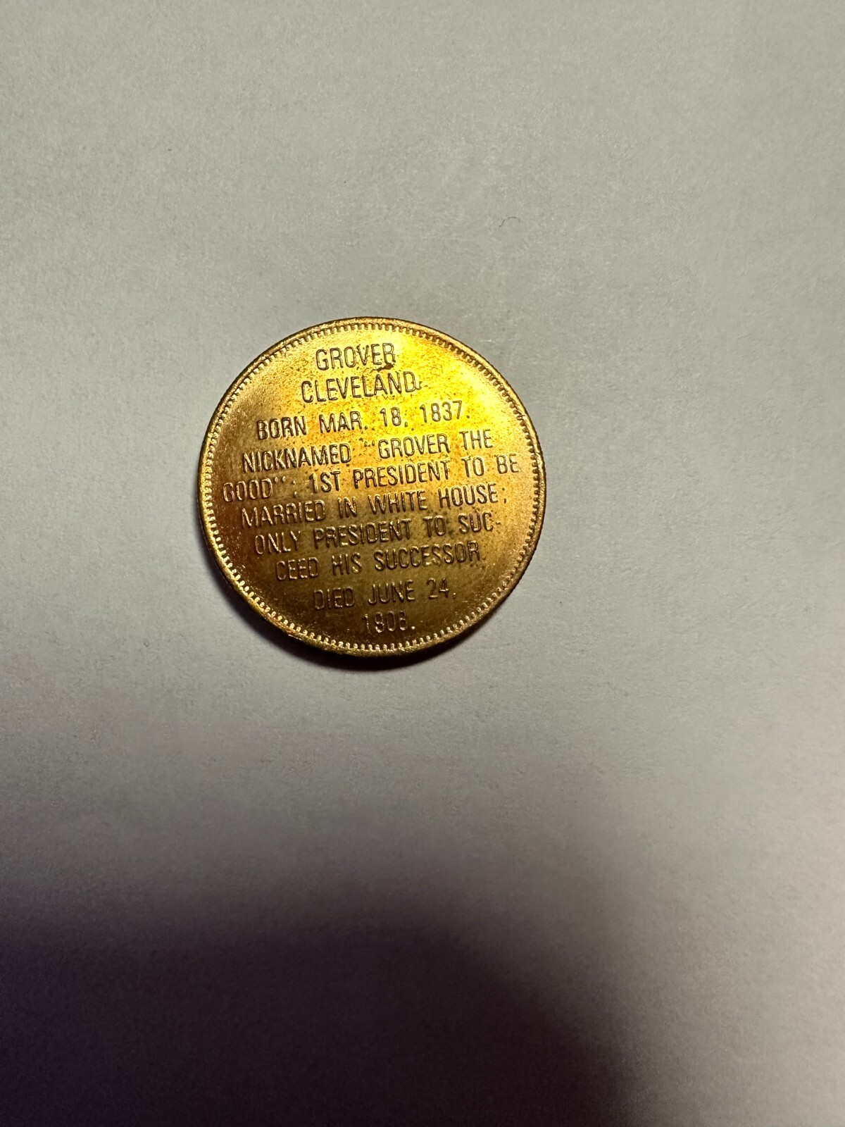 Grover Cleveland President Hall of Fame Commemorative Coin Medal Token ...