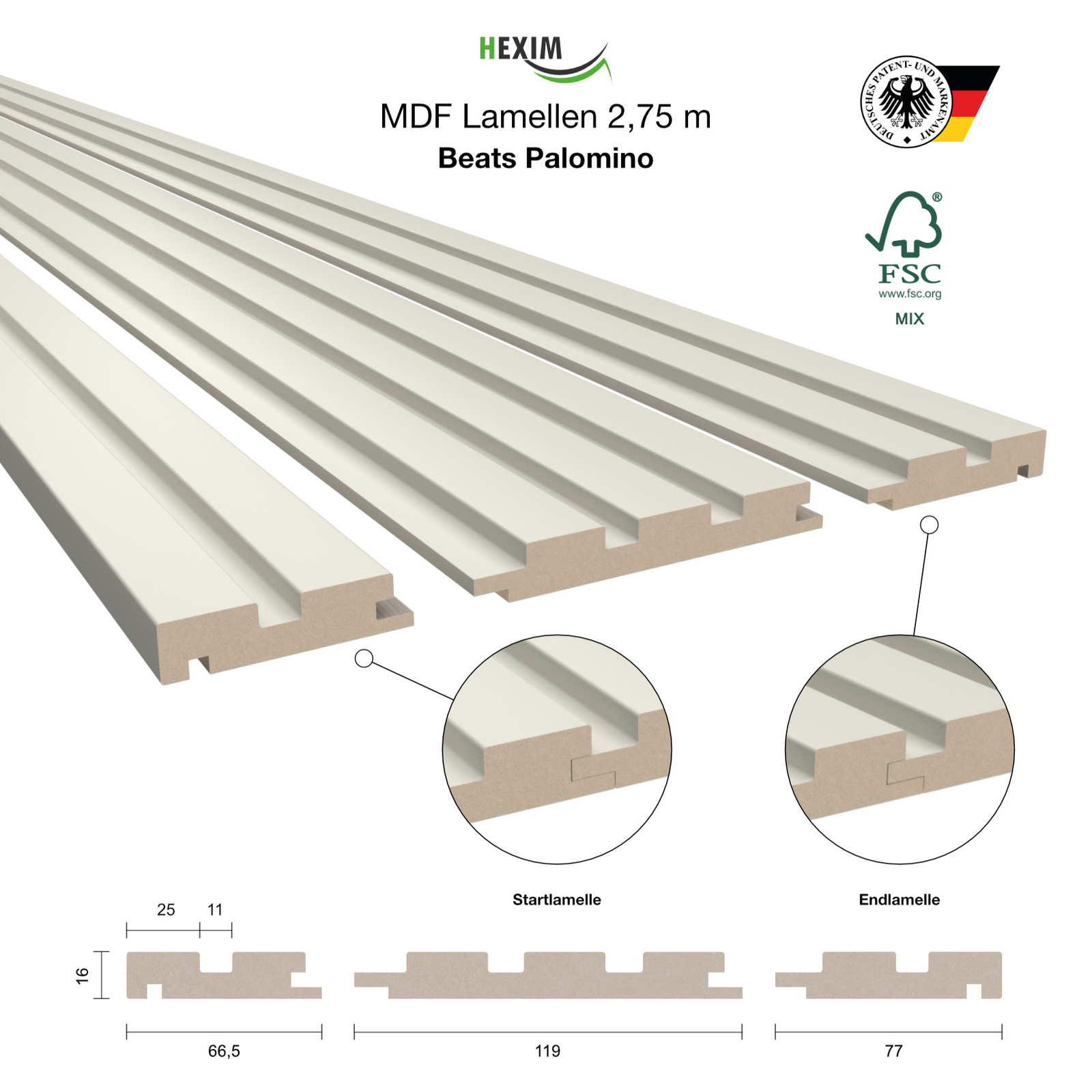 Beats Lamellen 2,75m HEXIM MDF Holz Lamellenwand Wandverkleidung ...