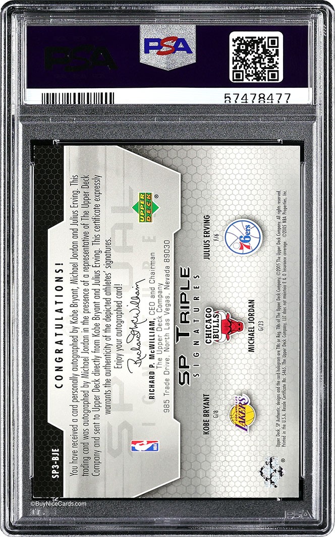 2004 Michael Jordan Kobe Bryant Julius Erving Dr. J SP Authentic Auto # ...