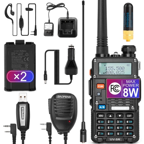 UV-5R 8Watt Ham Radio Handheld Long Range UHF/VHF Radio with 2 ...