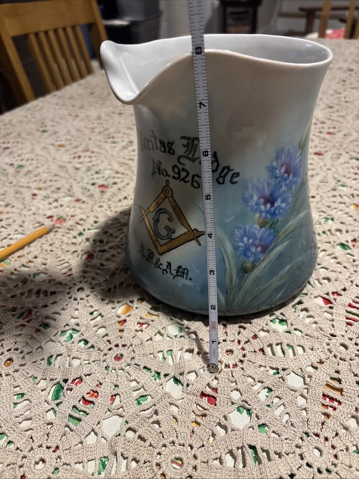 Masonic Temple Free Mason Large Porcelain Pitcher Hand Painted Antique ...