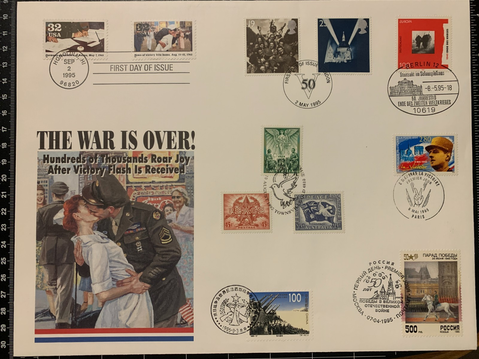 US Stamps FDC celebrating the end of WWII with stamps from other ...