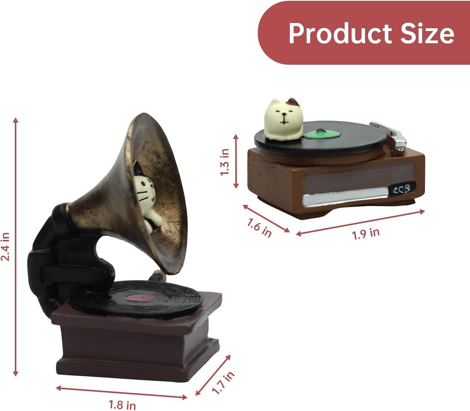 Cat Record Player Figurine: Vintage Phonograph Decor for Office & Home ...