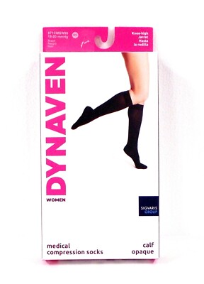 Sigvaris Dynaven Women Medical Compression Black Socks Knee High 15-20 ...