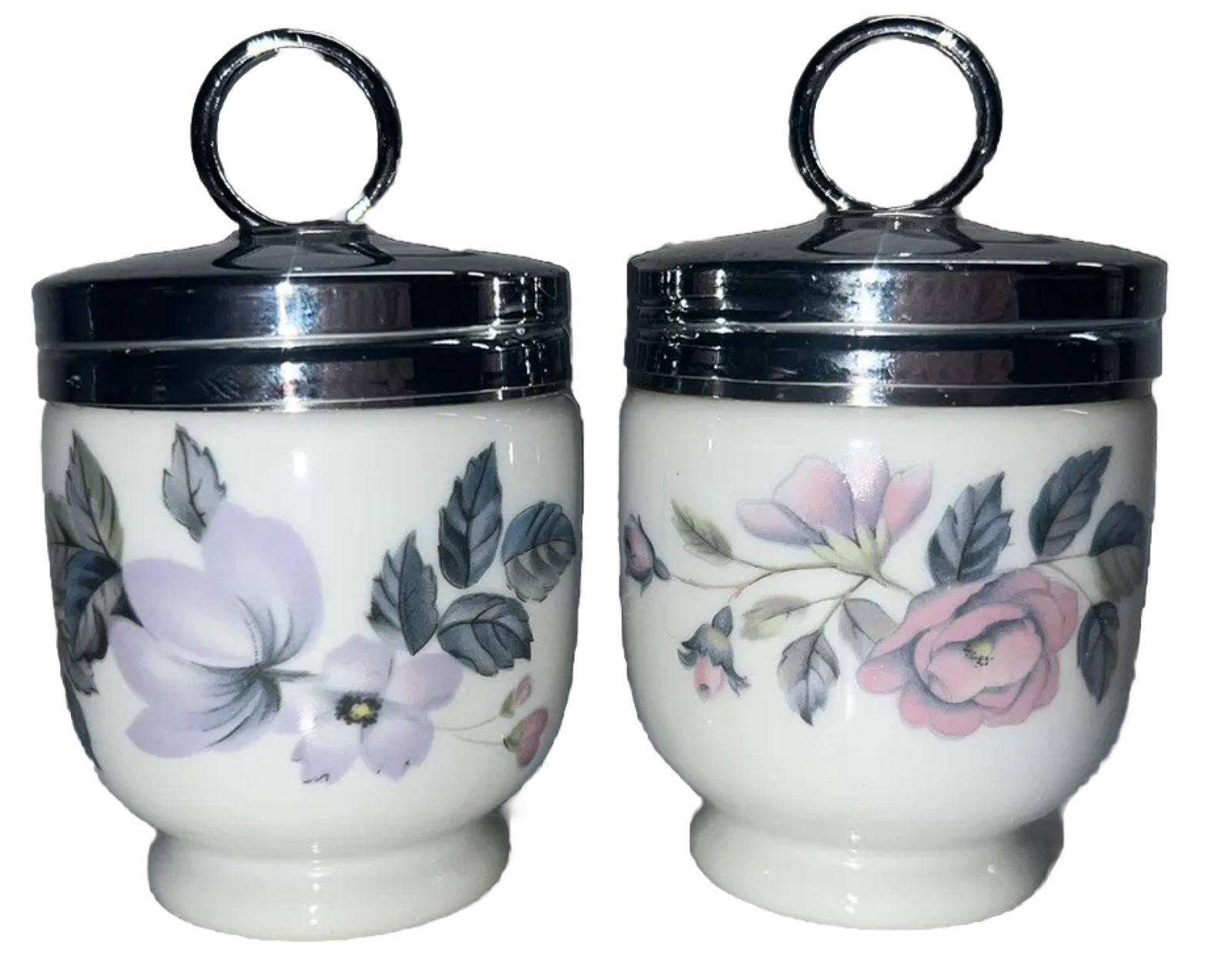 Royal Worcester egg coddler set of 2 FLORAL DESIGN Pink and Lavender ...