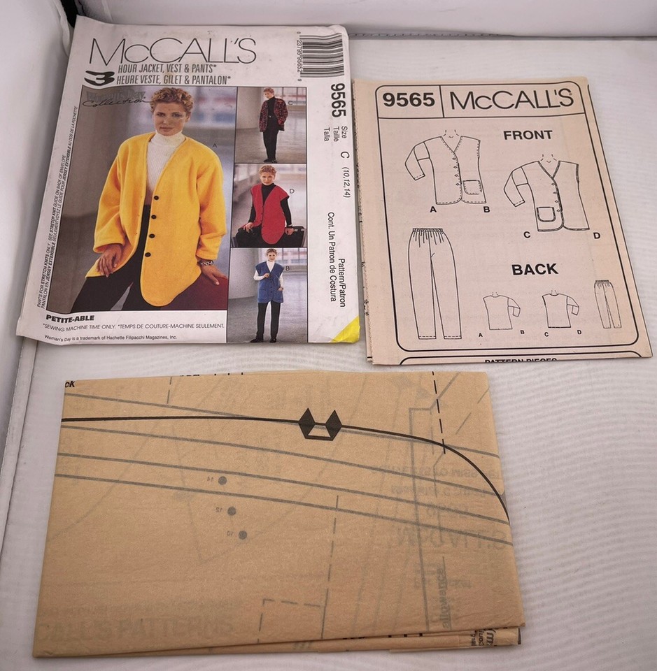 McCalls 9565 Sewing Pattern Oversize Jacket Vest Pants Misses Sz 10-14 ...
