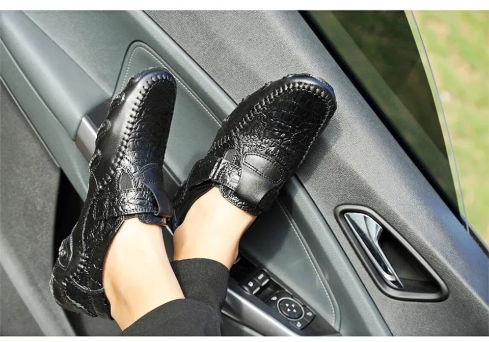 Fashion Breathable Casual Shoes Men's Genuine Leather Slip on Flat ...