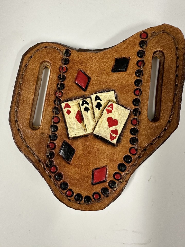 Pancake knife sheath hand tooled leather With Playing Cards | eBay