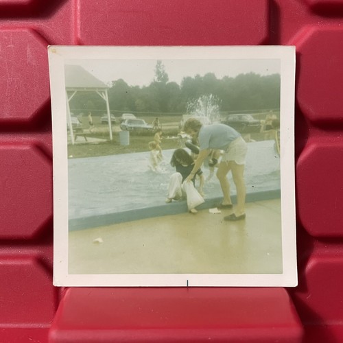 Man Throwing Woman Into Pool Photograph 3.5 x 3.5 Pre Owned Vintage ...