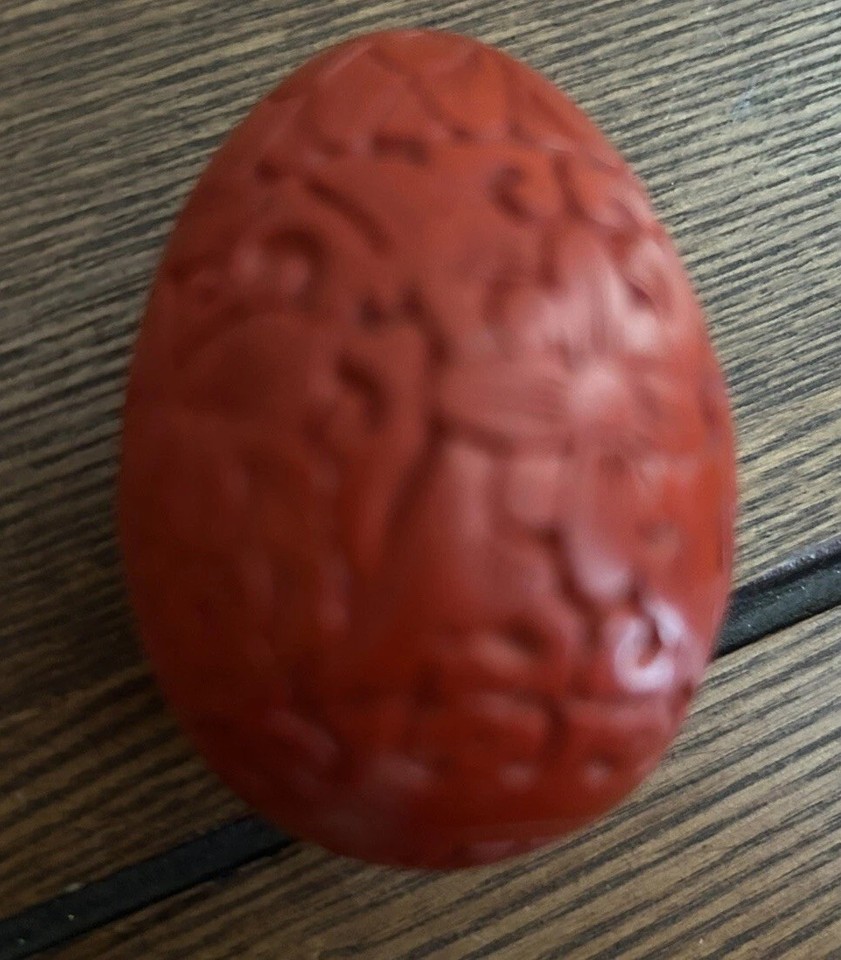 Vintage Chinese Hand Carved Red Cinnabar Egg Figurine Lillian Vernon ...