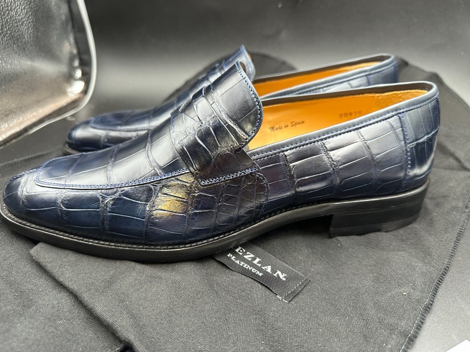Mezlan Alligator Size 10 M Blue Penny loafer Spain Dress Shoes MEN'S | eBay