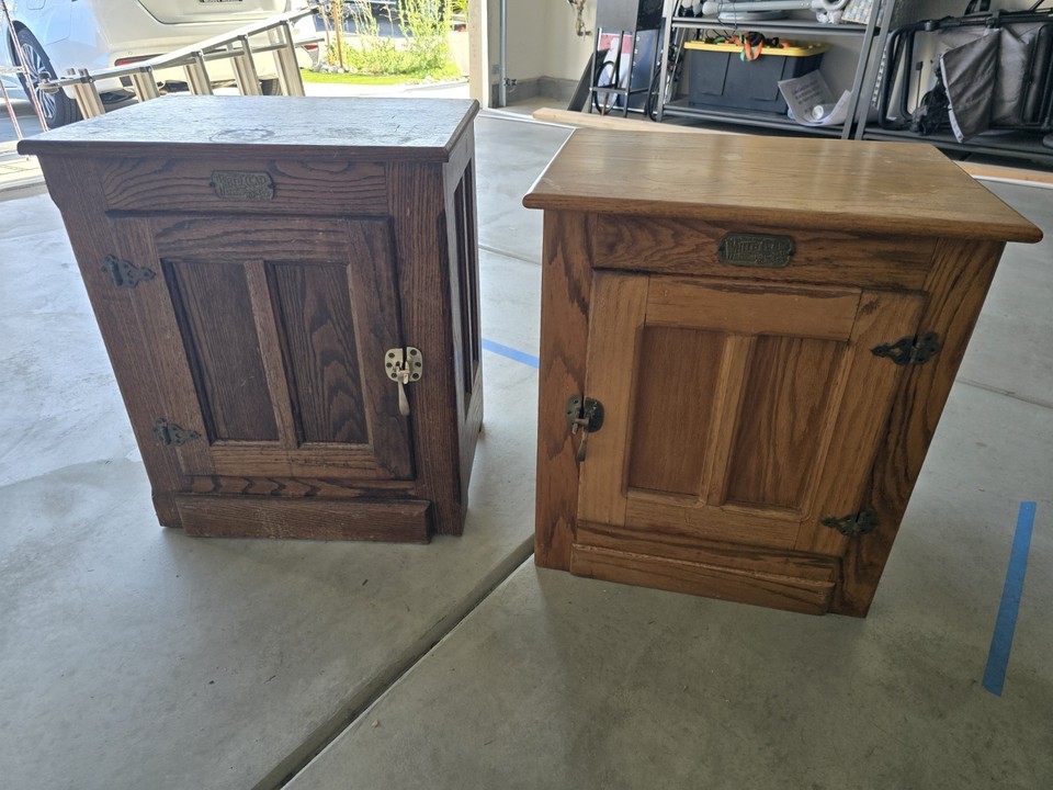 Pair of Vintage WHITE CLAD Oak Wood Ice Box Nightstand Cabinet Chest ...