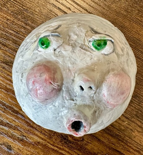 Whimsical Handmade Clay Moon Face w/ braces. 3” X 1’. Folk Art ...