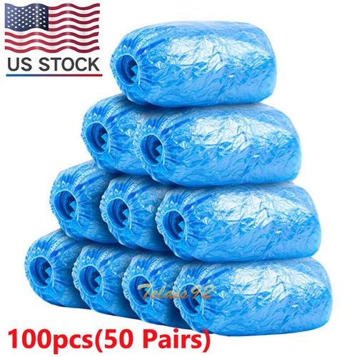 100pcs Disposable Shoe Cover Blue Anti Slip Plastic Cleaning Overshoes ...