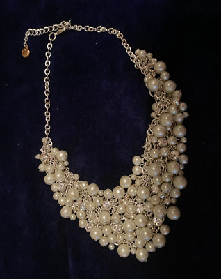 Women's Charter Club Necklace Choker Pearl Rhinestone Silver Statement ...
