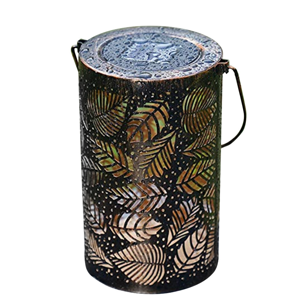 Retro Metal LED Lantern with Solar Powered Warm White Leaf Pattern ...