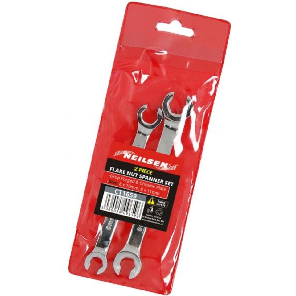 Neilsen Flare Nut Wrench Open-Ended Brake Pipe Spanner Set 9mm, 8mm ...