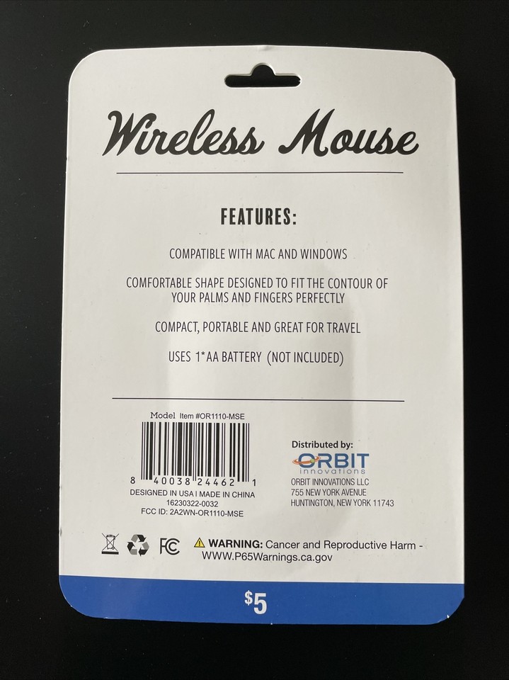 Orbit Innovations Wireless Mouse w/ Scroll Wheel Compatible Mac/PC AA ...