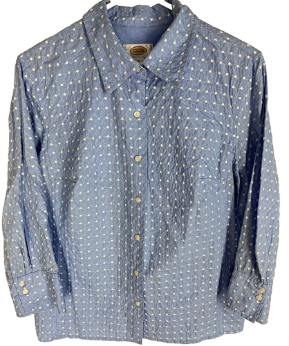 TALBOTS Shirt Size Medium Button Front Embroidered Floral Summer Spring ...