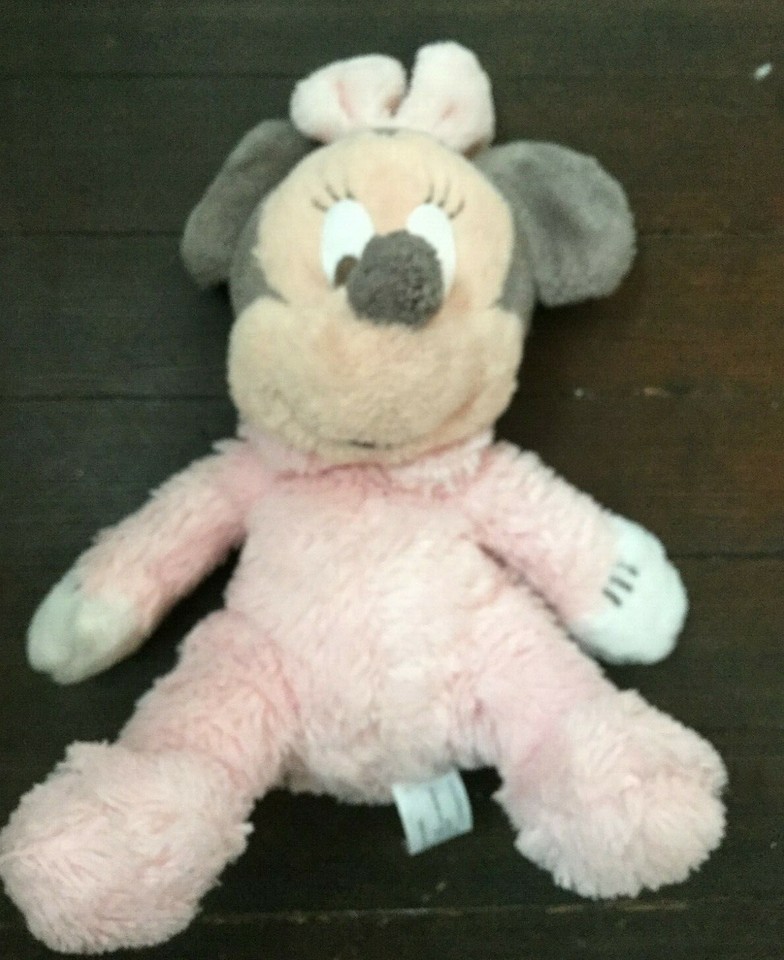Disney Disneyland Baby Minnie Mouse Chime Rattle Pink Gray Plush ...