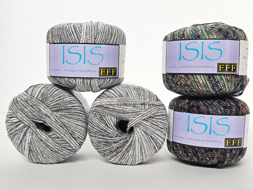 Filati FF ISIS ribbon yarn, lot of 5; White, Blue/Green, Blue/Brown 50g ...