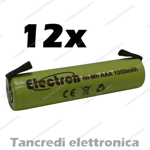 12 BATTERIA NI-MH RICARICABILE 1,2V 1000MAH AAA MINI STILO SALDARE ...
