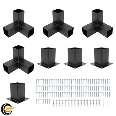 Pergola Brackets 3 Way Right Angle Corner Post Bracket Base 4" x 4 ...