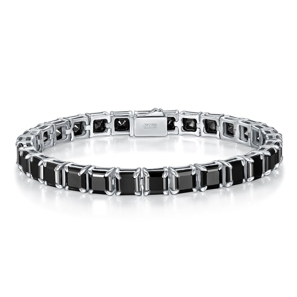 Charm Black VVS Moissanite Tennis Bracelet Mens Womens 925 Sterling ...