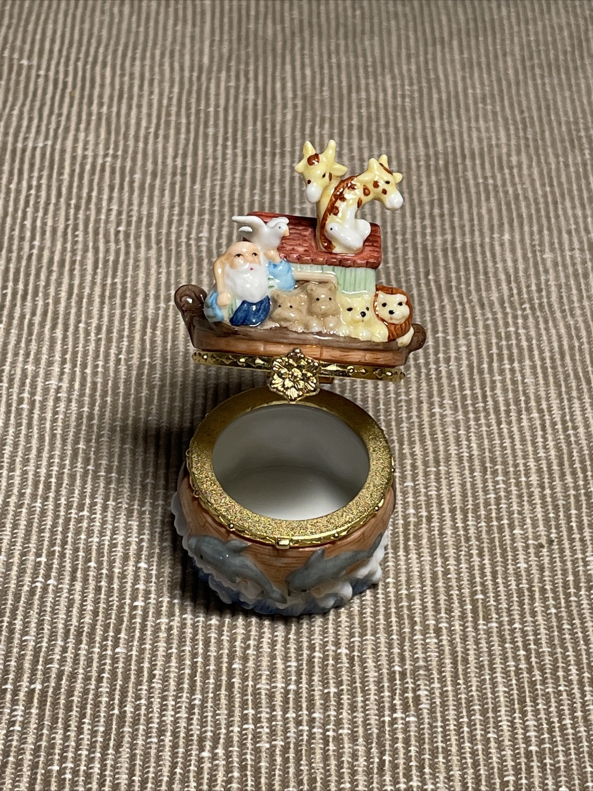 Hinged Trinket Box 1993 Westland porcelain Glass Noah Ship Animal ...
