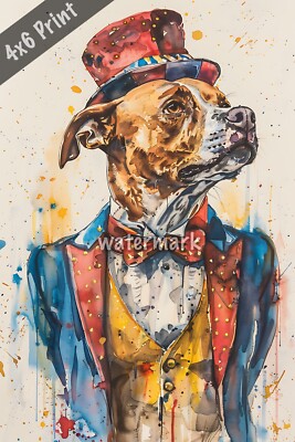 Dog Boxer in a circus ringmaster outfit watercolor Art 4x6 Print | eBay
