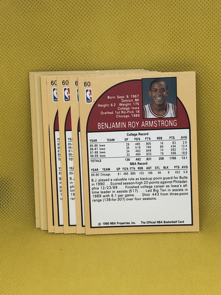 (12) BJ ARMSTRONG Rookie Card 1990 NBA HOOPS #60 Chicago BULLS ...