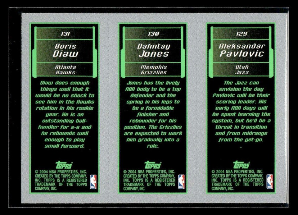 2003-04 Topps Rookie Matrix #131 Boris Diaw Rookie Jones Pavlovic NBA ...